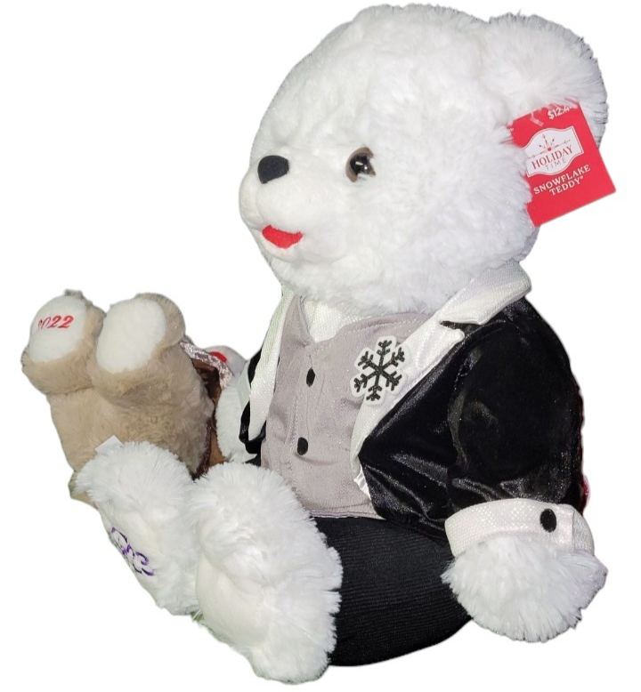 2023 HolidayTime SnowFlake Teddy Bear White Plush Boy NWT WalMart Black ...