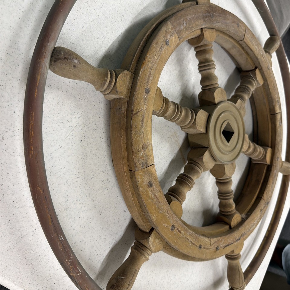 Vintage Boat Wooden Ship Wheel 36" with brass | eBay