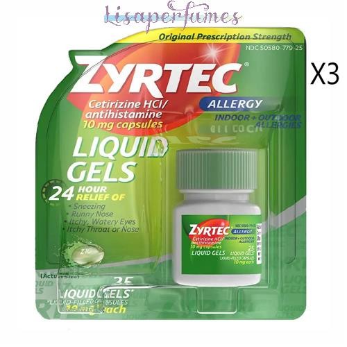 Zyrtec Allergy 24 Hour Relief 25 Liquid Gels 3 Packs NIB | eBay