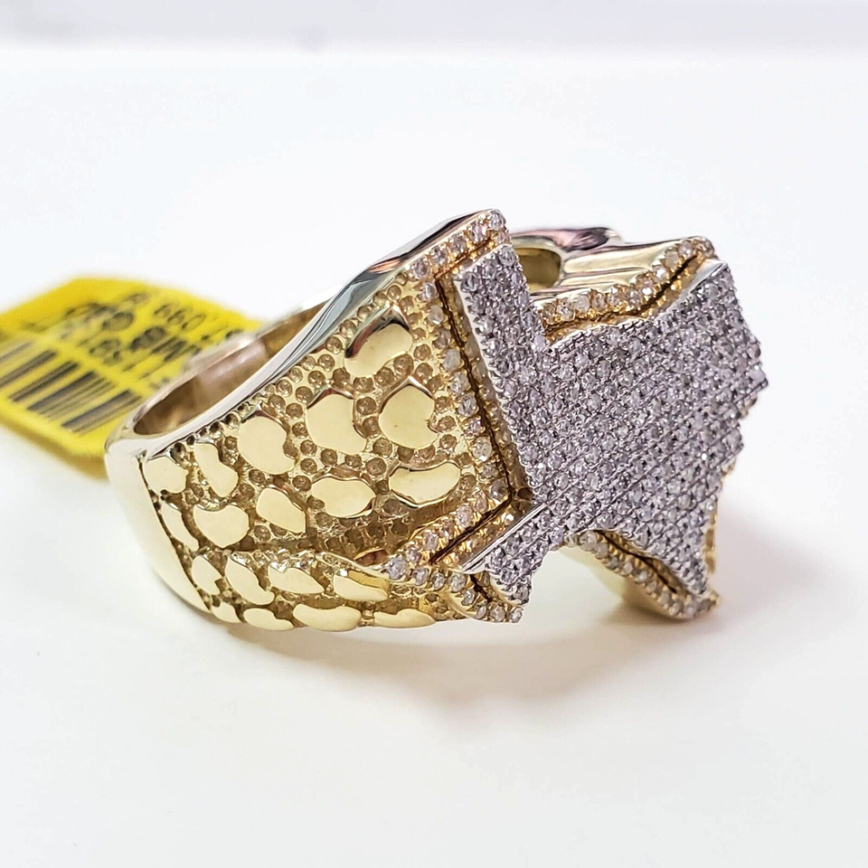 Yellow Gold Texas State USA Nugget Oversize Ring Men Man Map Pave ...