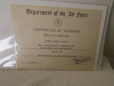 USAF AIR FORCE CERTIFICATE LETTER MAY 1962 | eBay