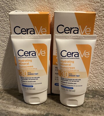 CeraVe Hydrating Mineral Sunscreen FACE Sheer Tint SPF 30 1.7oz (2PK ...