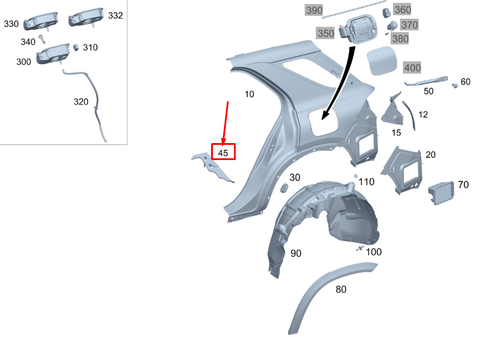 MB GLE W167 Rear Fender Left Wheel Well Damping A1676826500 NEW GENUINE ...
