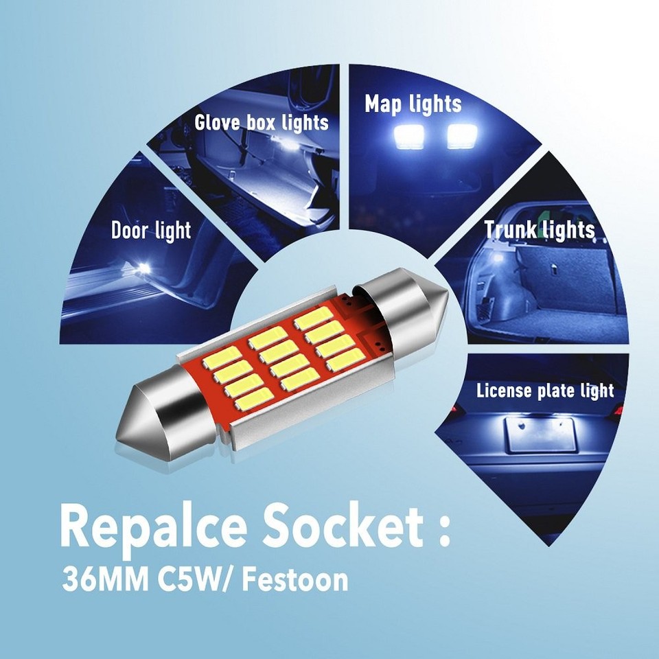 2 Blue X 36mm Car Bulbs Festoon C5W LED 3 5050 SMD LED Interior Lights ...