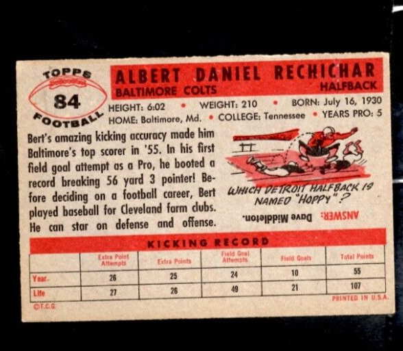 5621* 1956 Topps # 84 Bert Rechichar Vg-Ex | eBay