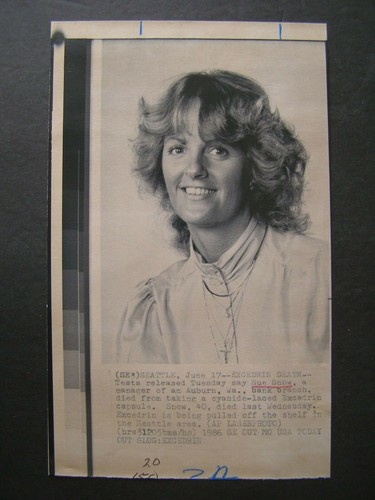AP Wire Press Photo 1986 Sue Snow Dies from taking Cyanide laced ...