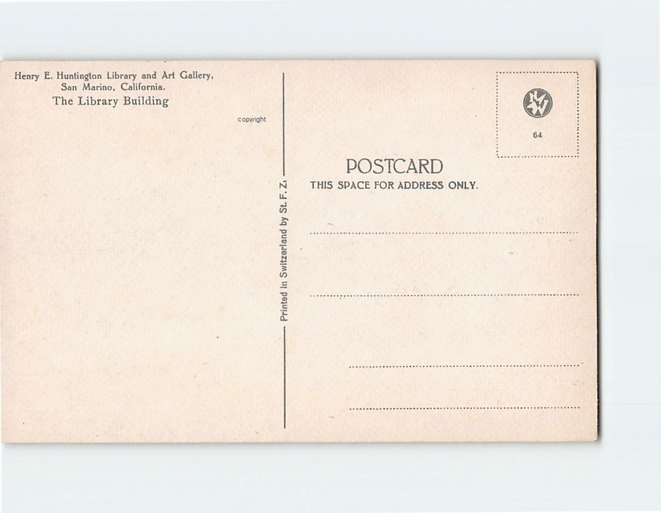 Postcard The Library Building, The Huntington, San Marino, California ...