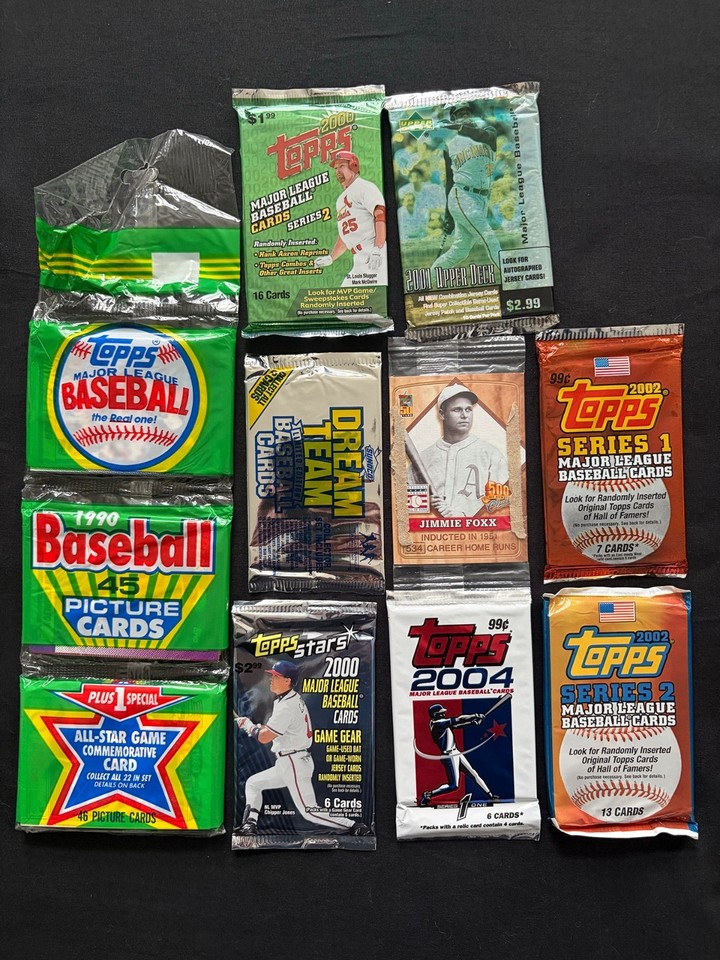 Unopened baseball card packs/wax- 17 different 1989-2005- (170+ cards ...