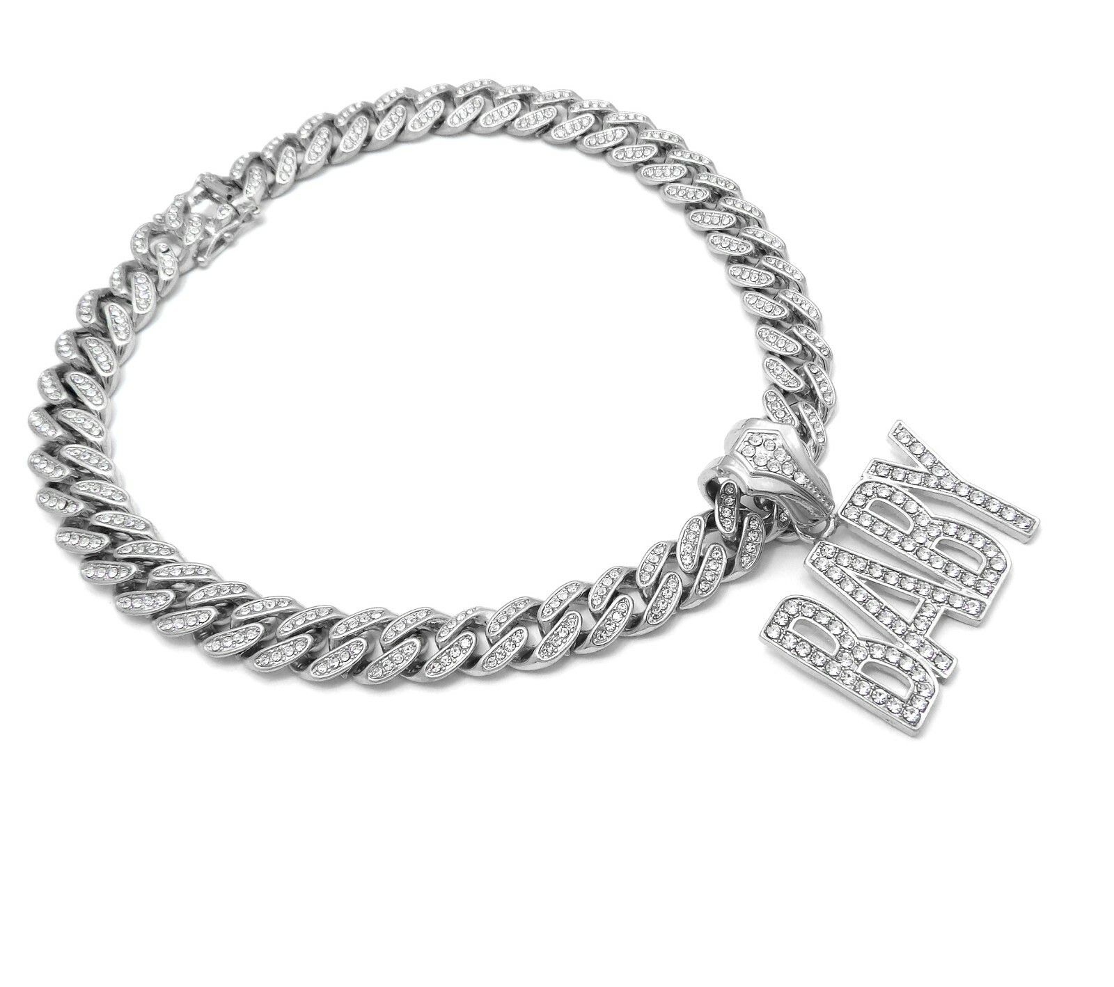 Silver Plated Lil BABY pendant & Iced Simulated Diamond Cuban Chain ...