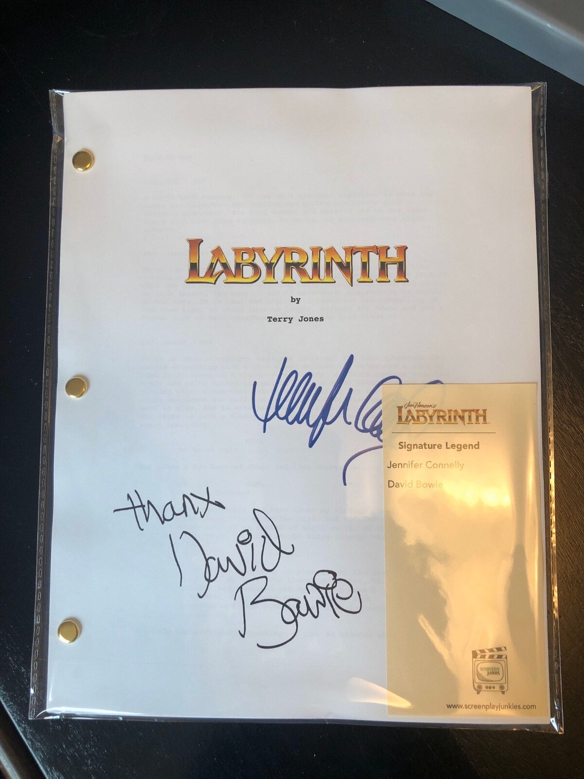 Labyrinth Movie Script David Bowie Autograph The Memorabilia Gift Of ...