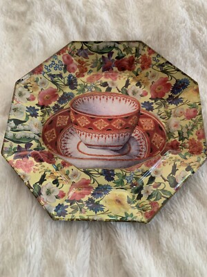 DURWIN RICE New York Octagon 3D TEA CUP DECOUPAGE Under Glass PLATE 7-1 ...