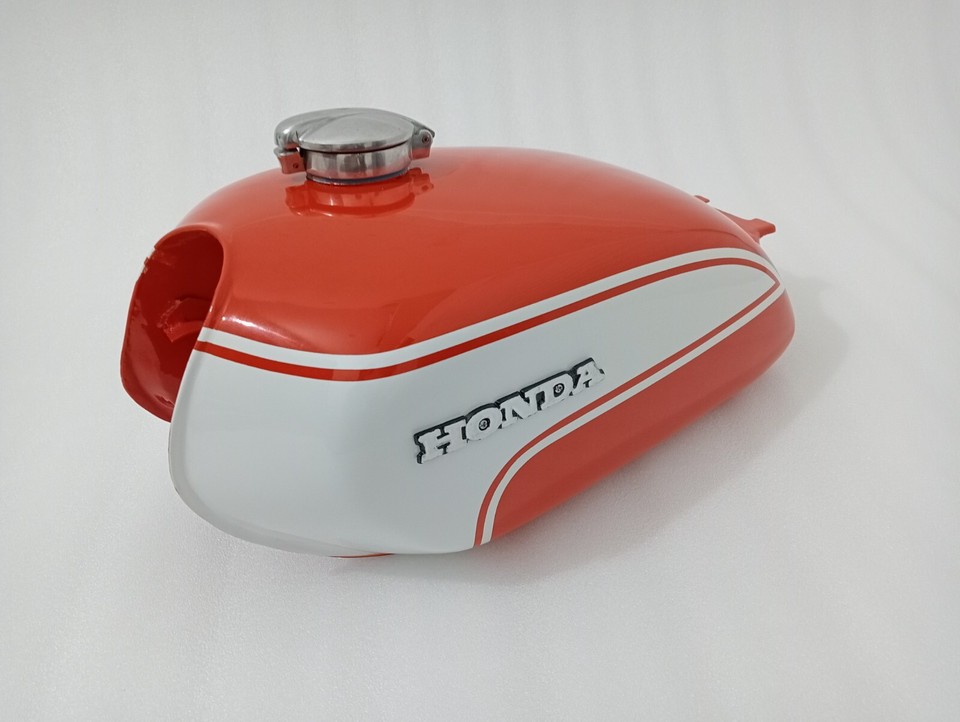 Honda CL350 Scrambler 1973 White & Painted Steel Petrol Gas Tank + Cap+ ...