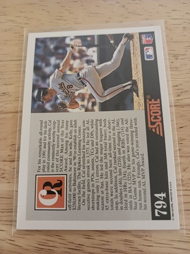 1992 Score Baseball #794 Cal Ripken Jr. Baltimore Orioles Man of the ...