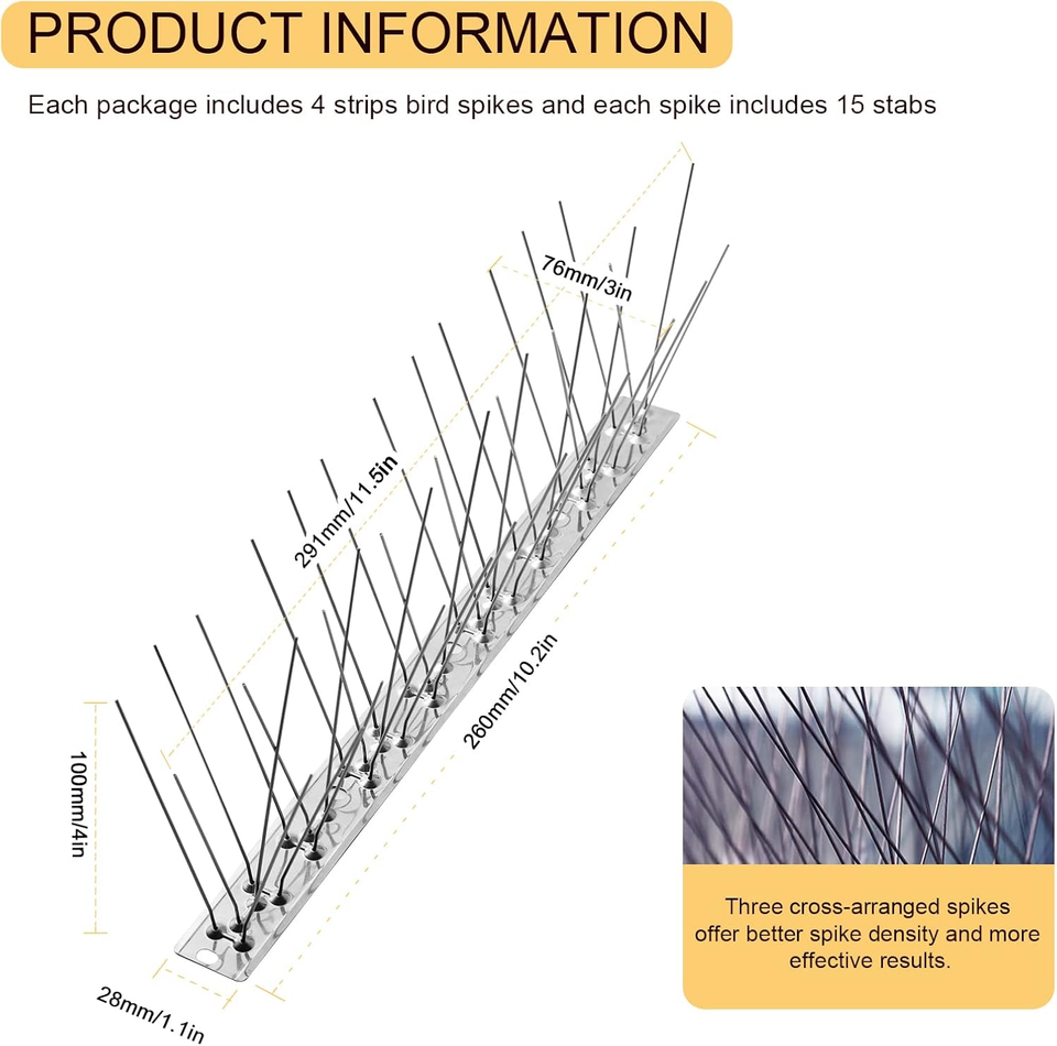 Bird Spikes with Stainless Steel Base, Durable Pigeon Spikes Fence Kit ...
