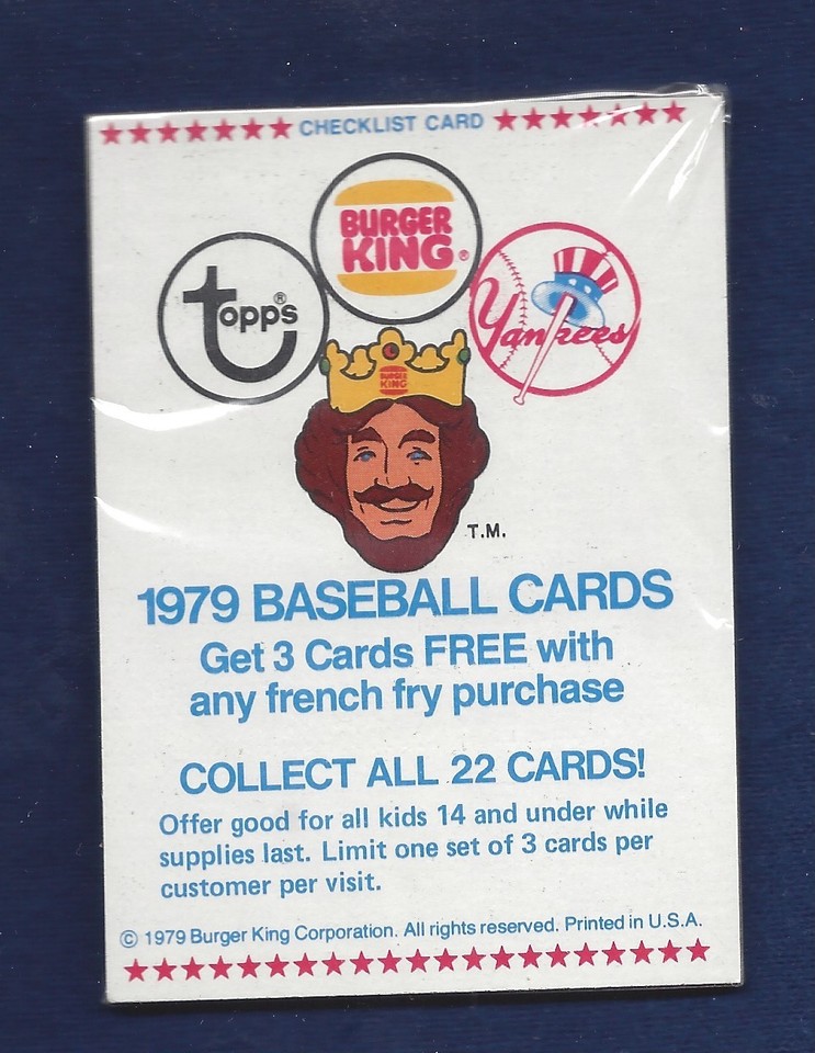 1979 TOPPS NEW YORK YANKEES BURGER KING CELLO PACK GRAIG NETTLES ...