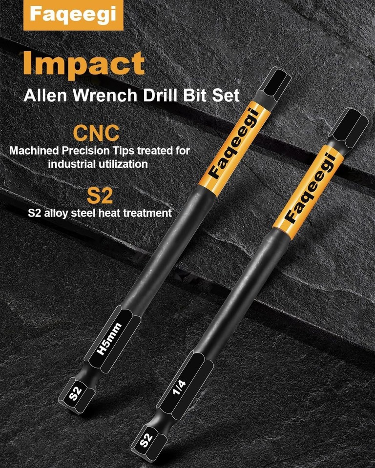 4-Inch Long Hex Bit Set 20PCS (Metric & SAE) Impact Allen Wrench/Key ...