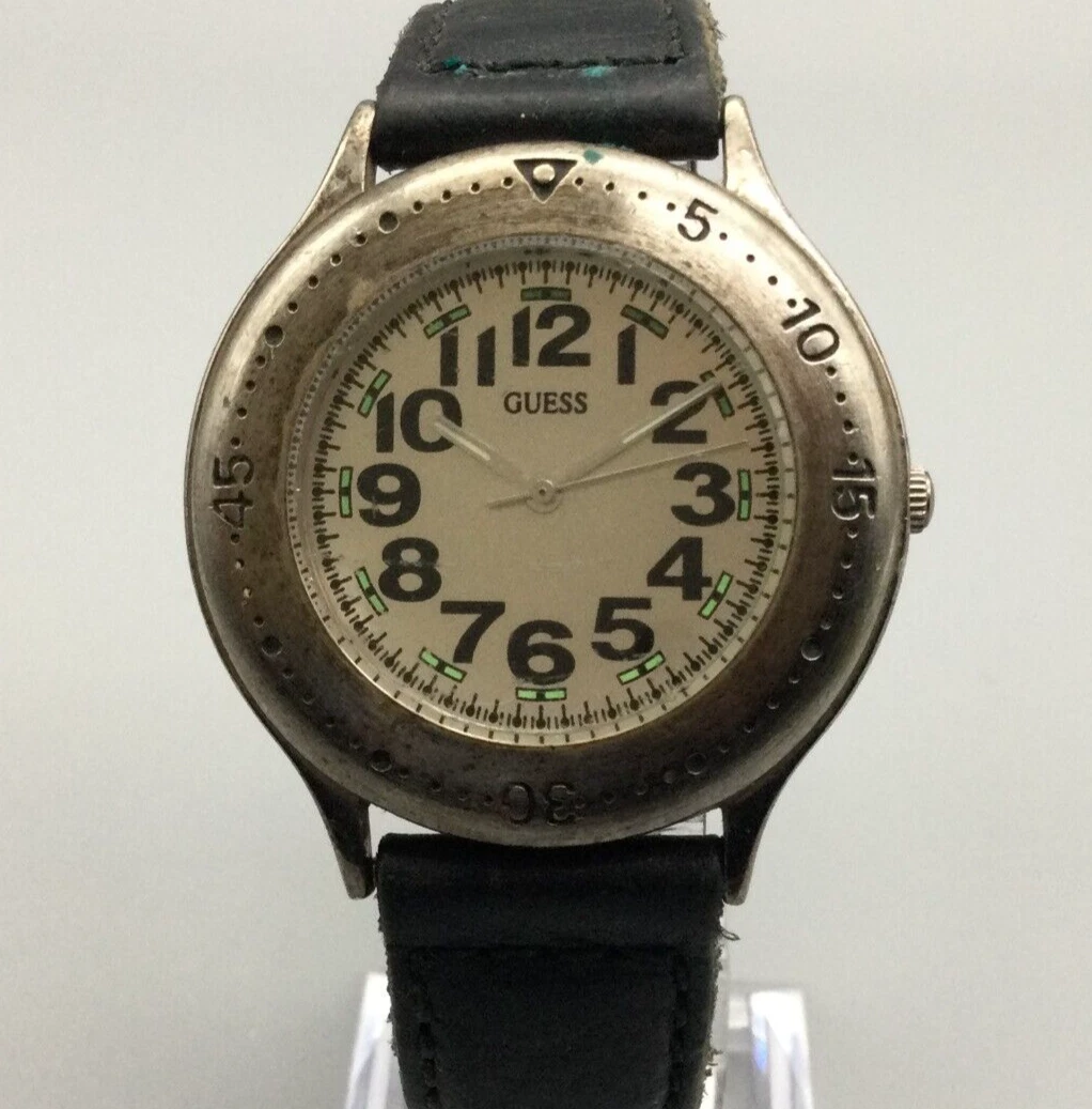 Black Leather Guess Watches Men