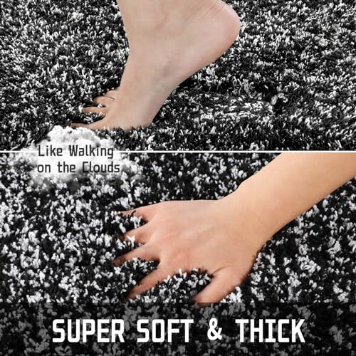 Fluffy Bathroom Rugs Sets 2 Piece, 24" x 17" + 24" x 20" Black and ...