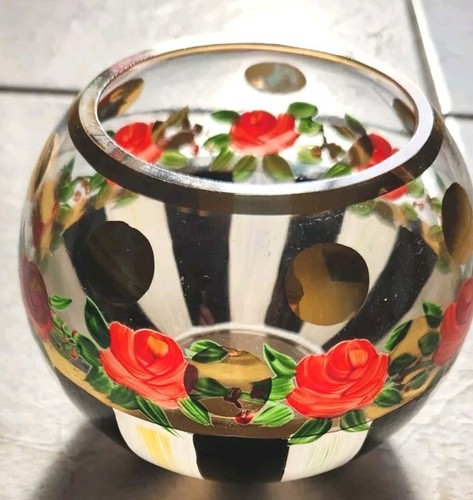 MACKENZIE CHILDS COURTLY STRIPE CIRCUS ROUND GLASS GLOBE ROSE BOWL VASE ...