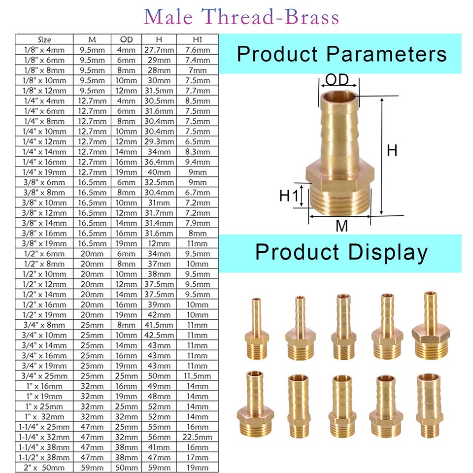 BSP Brass Male/Female Thread Fitting&Stainless Steel Barb Hose Tail End ...