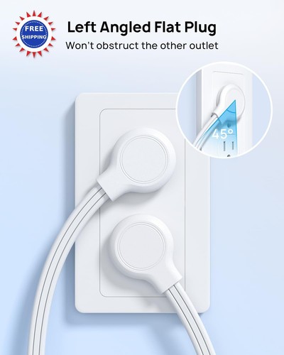 TROND Flat Ext Cord 10ft Left Angled Flat Plug Power Strip 3 Grounded ...