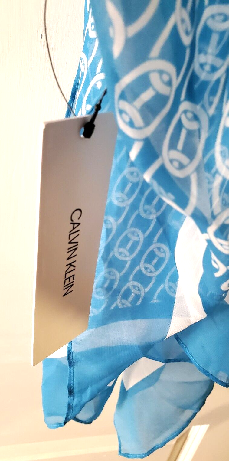 CALVIN KLEIN Womens Blue Chain-Print Sheer Wrap/Scarf One Size Approx ...