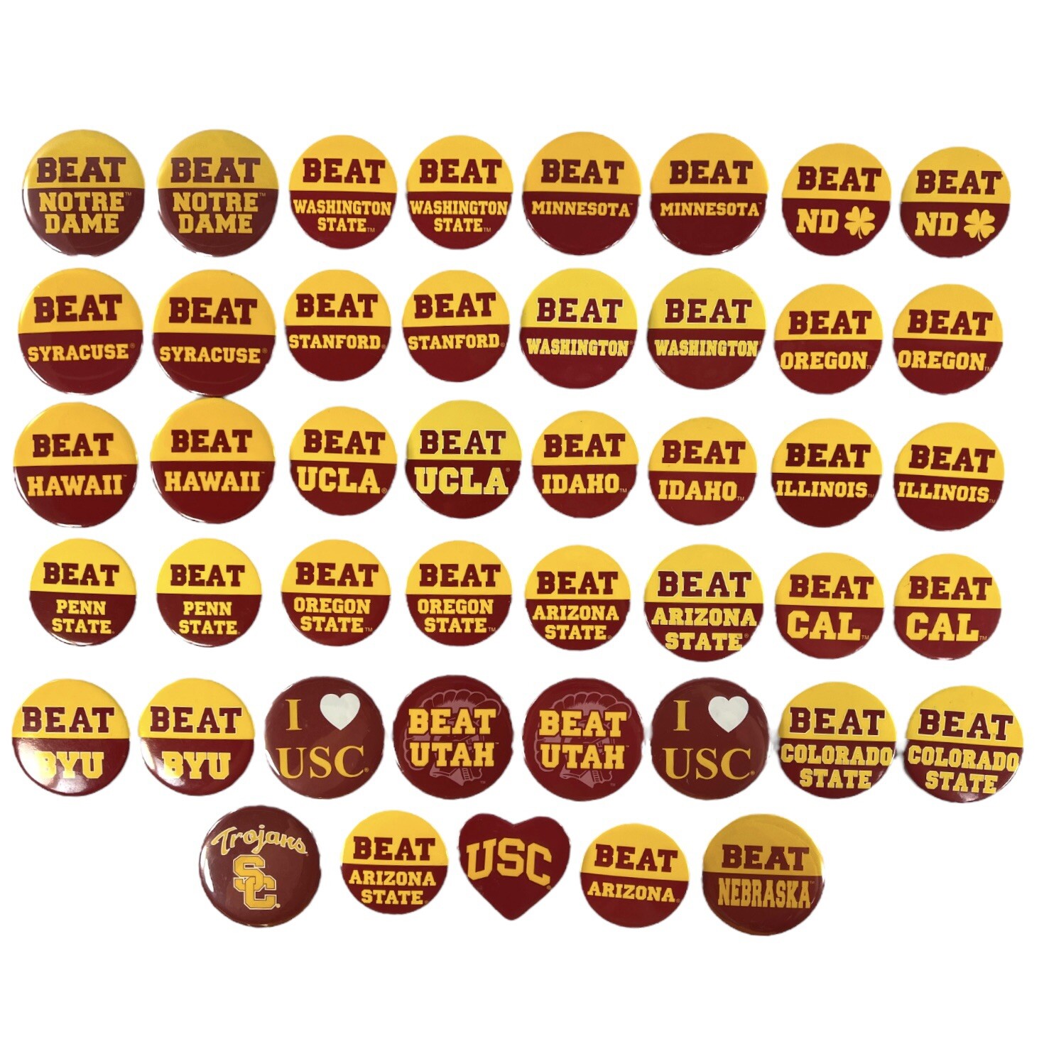 USC Trojans Lot of 45 Buttons Beat Notre Dame UCLA CAL Stanford Utah ...