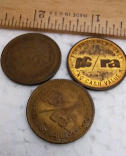 3 x Vintage "AC/ra" Arcade Game Token - JUST FUN IS MORE FUN ...