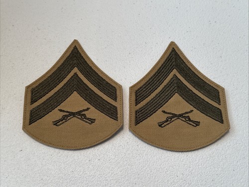 Pair of USMC Marine CORPORAL Rank Large Chevrons *Green on Khaki ...