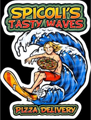 "TASTY WAVES" Fast Times at Ridgement High SURFING DECAL Jeff Spicoli ...