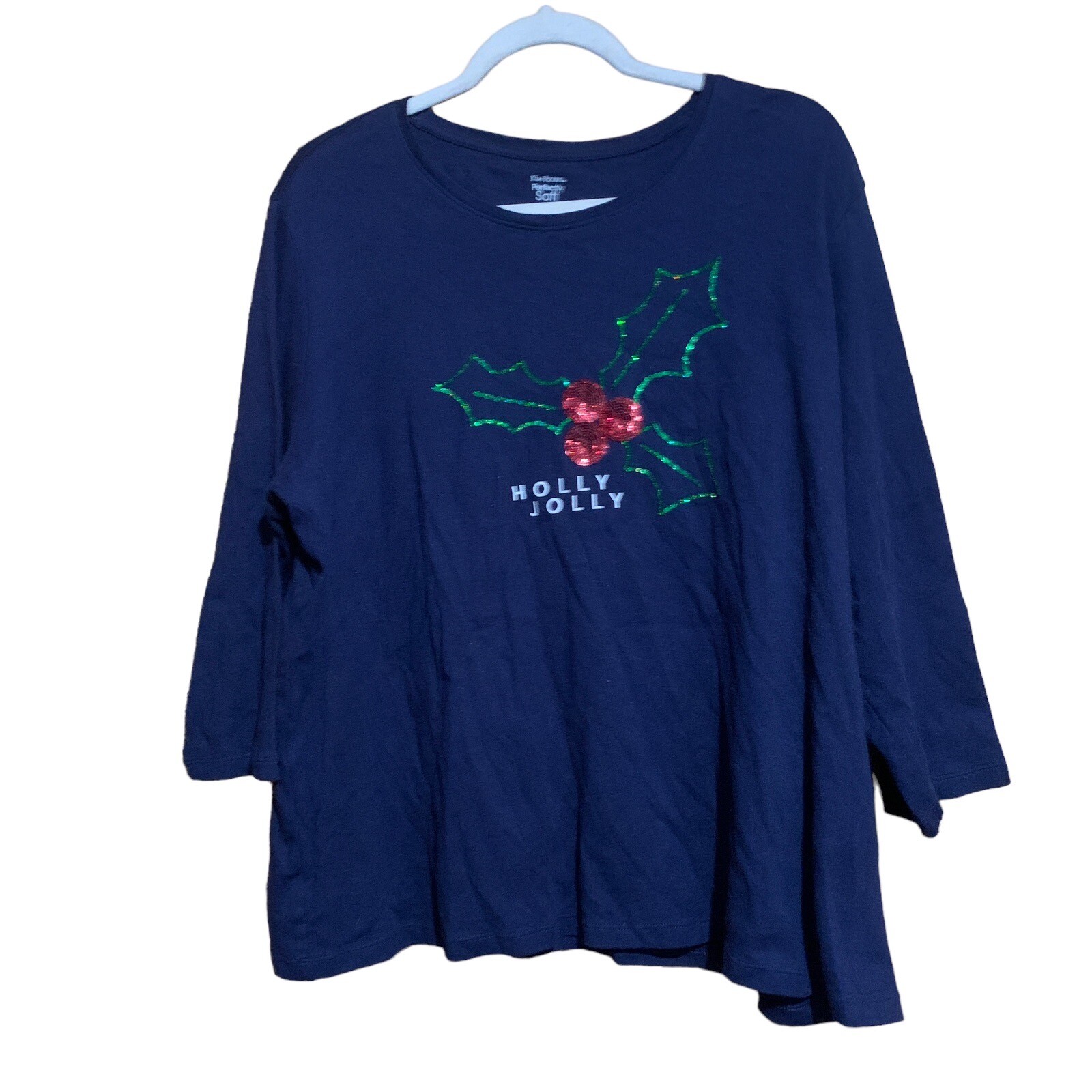 Kim Rogers Size 1X Multicolor Mistletoe Holly Jolly Graphic Perfectly ...