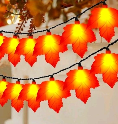 Maple Leaf LED String Lights, 8.5FT Fall Decor 3D Orange Maple Leaf ...