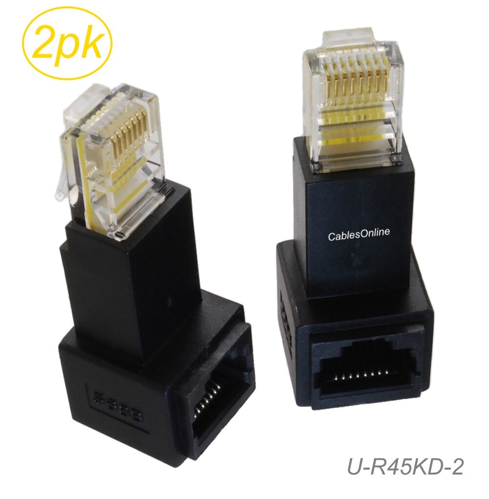 2-Pack, RJ45 Cat5e/Cat6 Male/Female 90° Right Angle Black Adapters, U ...