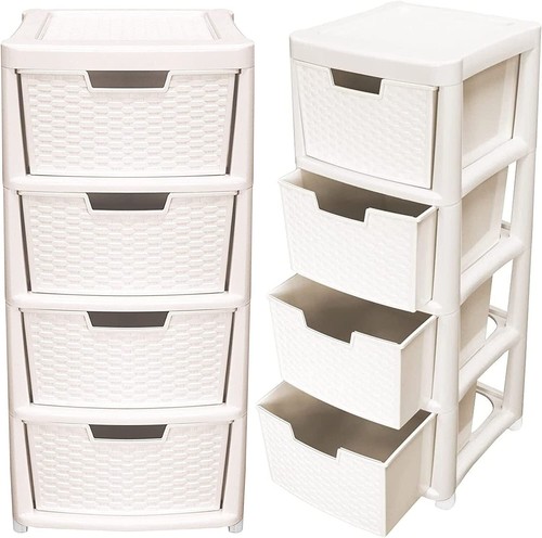 Rattan Cream Large 4 Drawer Plastic Modular Storage Tower Home, School ...