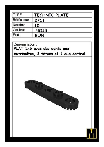 10 LEGO TECHNIC PLATE 1x5 (avec denture) - 2711 - NOIR | eBay