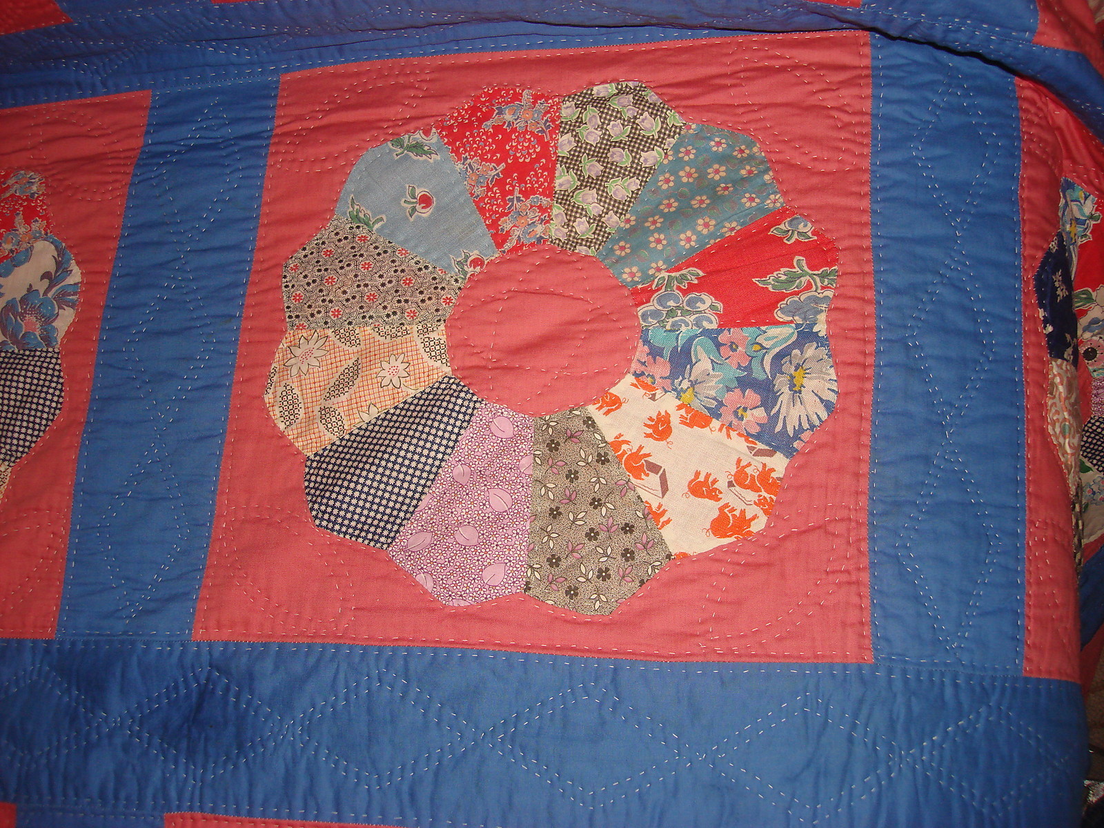 Antique Quilt DRESDEN PLATE Pink & Blue, Multi-Color Plates,Hand ...