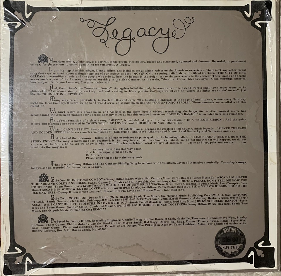 The Country Shindig Gang - Legacy 1978 LP Vinyl Record Album HLPS 1978 ...