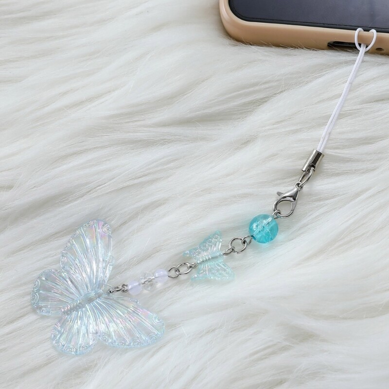 Butterflies Tassels Phone Lanyard Female Acrylic Beaded Phone Pendant ...