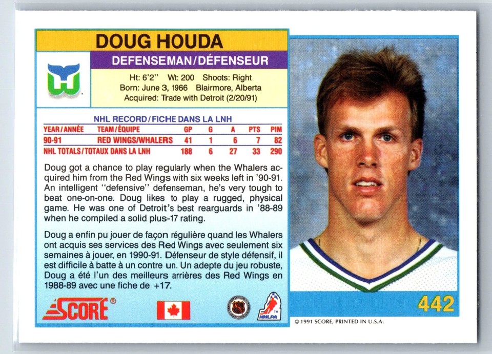 1991-92 Score Canadian Bilingual Doug Houda Hartford Whalers #442 | eBay