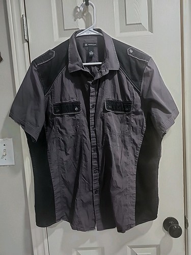 Men’s INC Gray Mesh Panel Button Down Shirt Sz 2XL Utility Grunge Epaulet | eBay