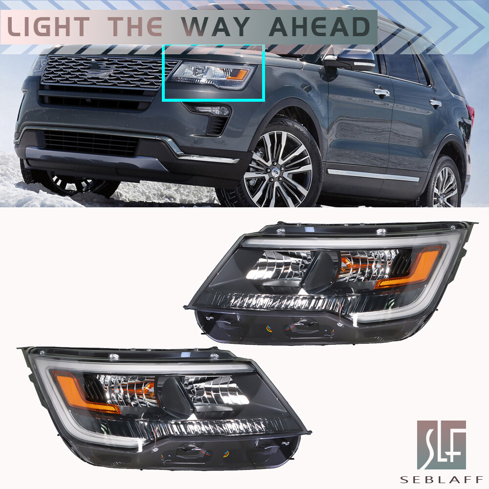 For 2016 2017 2018 Ford Explorer Headlight Halogen W/LED DRL Black ...