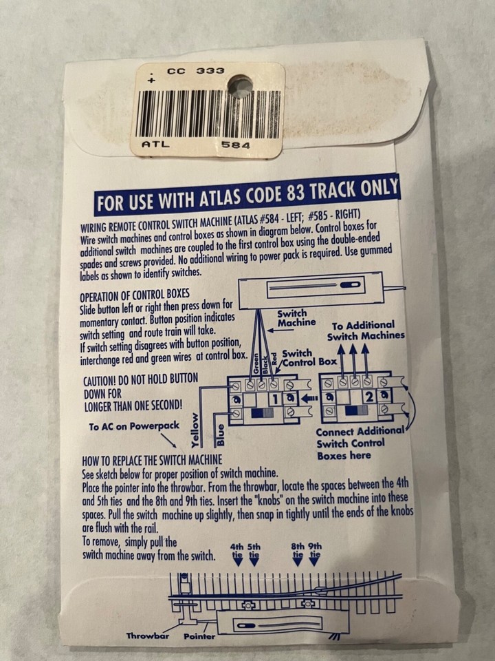 Atlas HO Scale #584 HO Code 83 Switch Machine remote (Left) | eBay