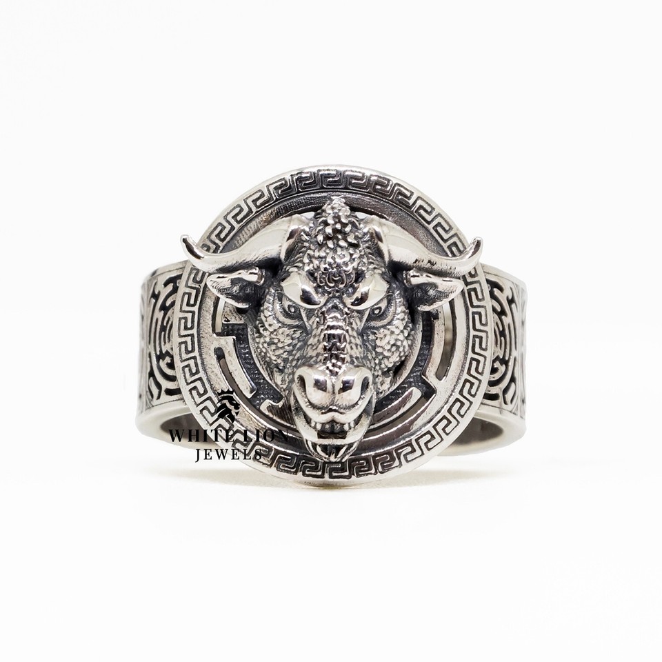 Aries Zodiac Minotaur Maze 925 Sterling Silver Biker Rider Men's Ring ...