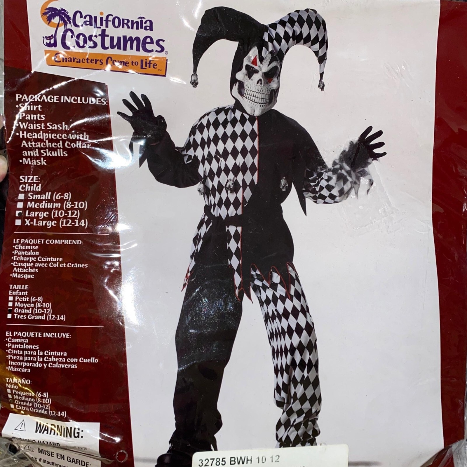 Evil Jester Black/White Kids / Teen Costume Large 10/… - Gem