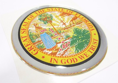 Sticker Great Seal State Florida Shield Adhesive Decal Resin Domed Car ...