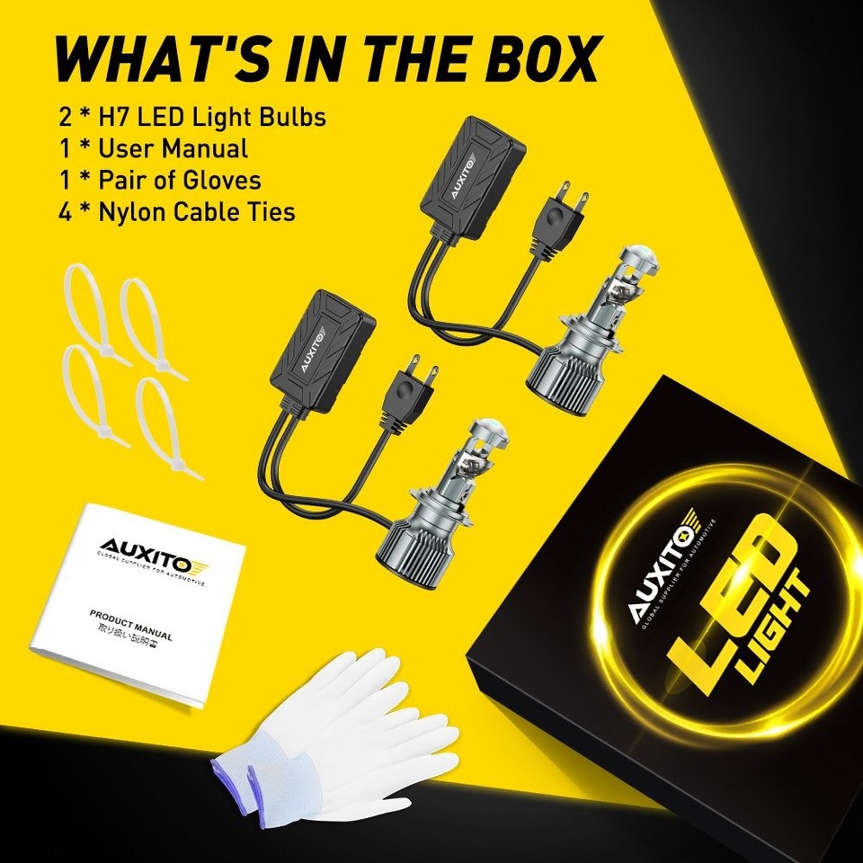 H7 LED Super Bright 6500K White Headlight Bulbs Kit High / Low Beam w ...