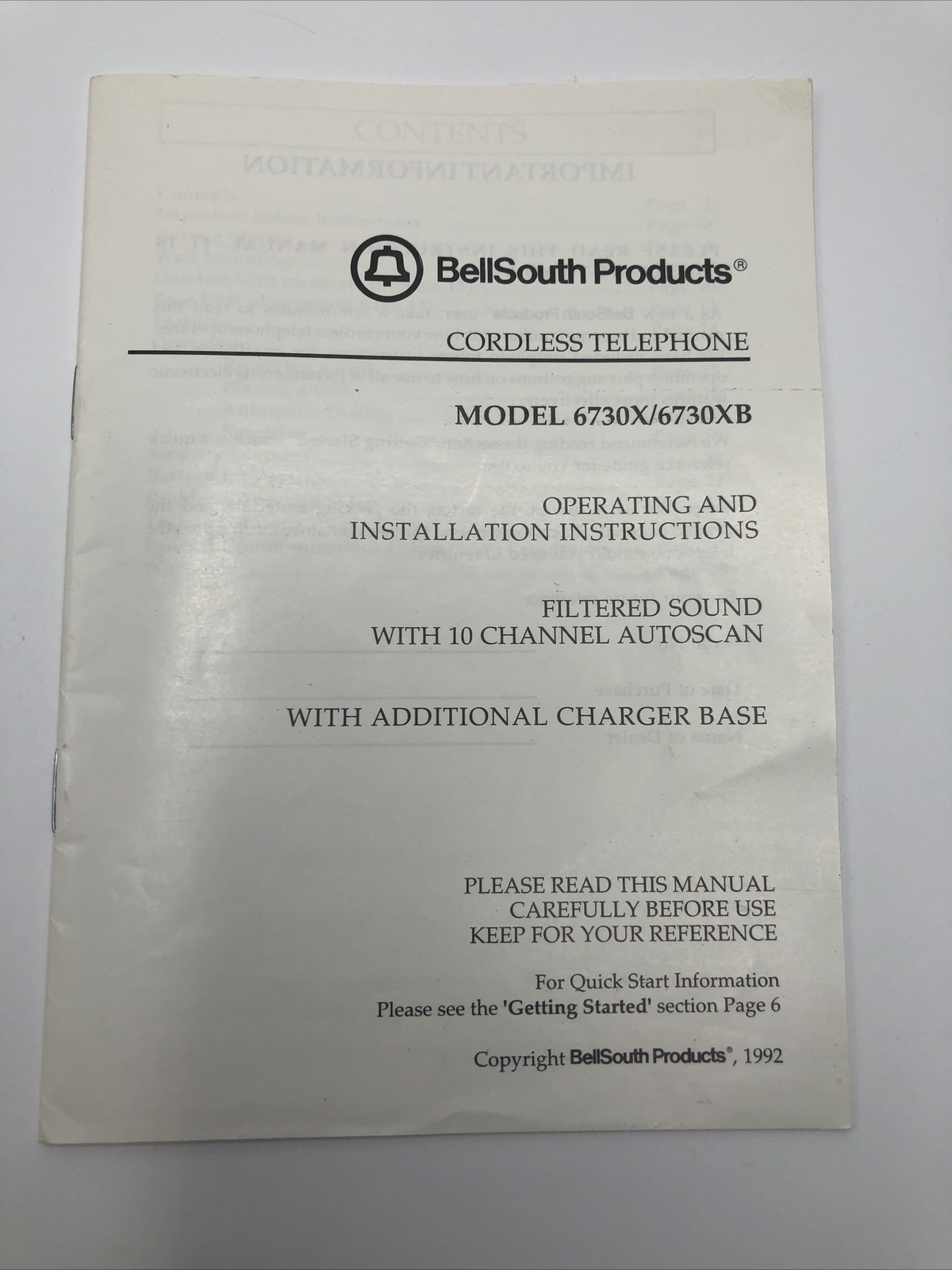 BellSouth 10 Channel Auto Scan Cordless Telephone 6730X /6730XB ...