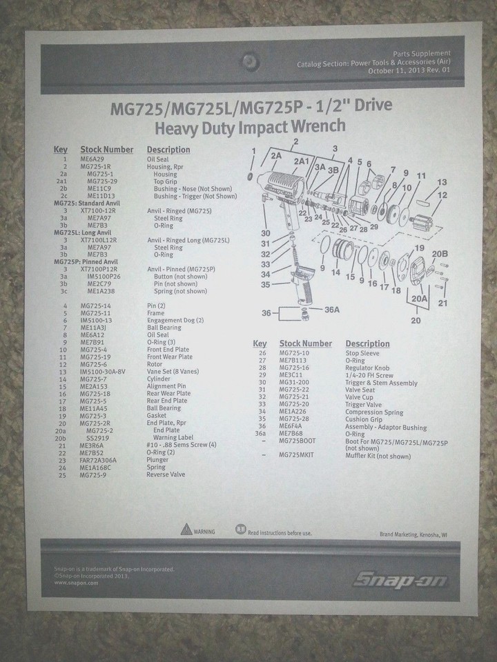 SNAP ON MG725 & MG725A COMPLETE TUNE UP AND REPAIR KIT WITH O'RING SEAL ...