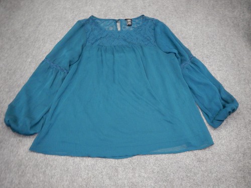 Torrid Top Womens 1X Blue-Green Open Knit Lace Neckline Boho Peasant ...