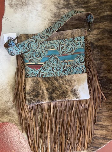 DCD Red Brindle/ Caracole Tool Cowhide/Leather shoulder Bag With Fringe ...